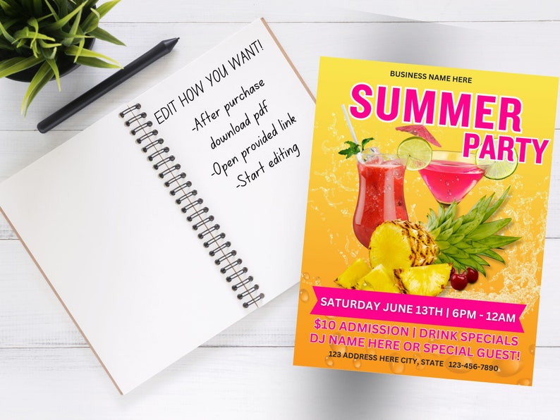 EDITABLE Summer Flyer, Canva Template, Summer Event, Summer Party ...