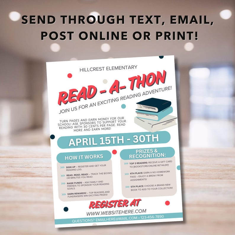 Read a Thon Flyer, Reading Challenge Flyer, Book a Thon Flyer, Book ...