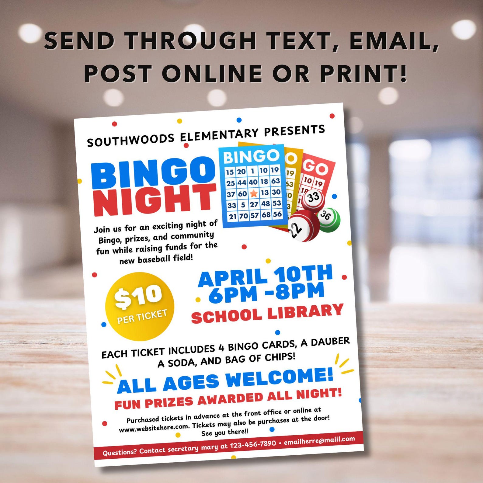 BINGO Fundraiser Flyer, Editable Flyer Template, Bingo Night, Bingo ...