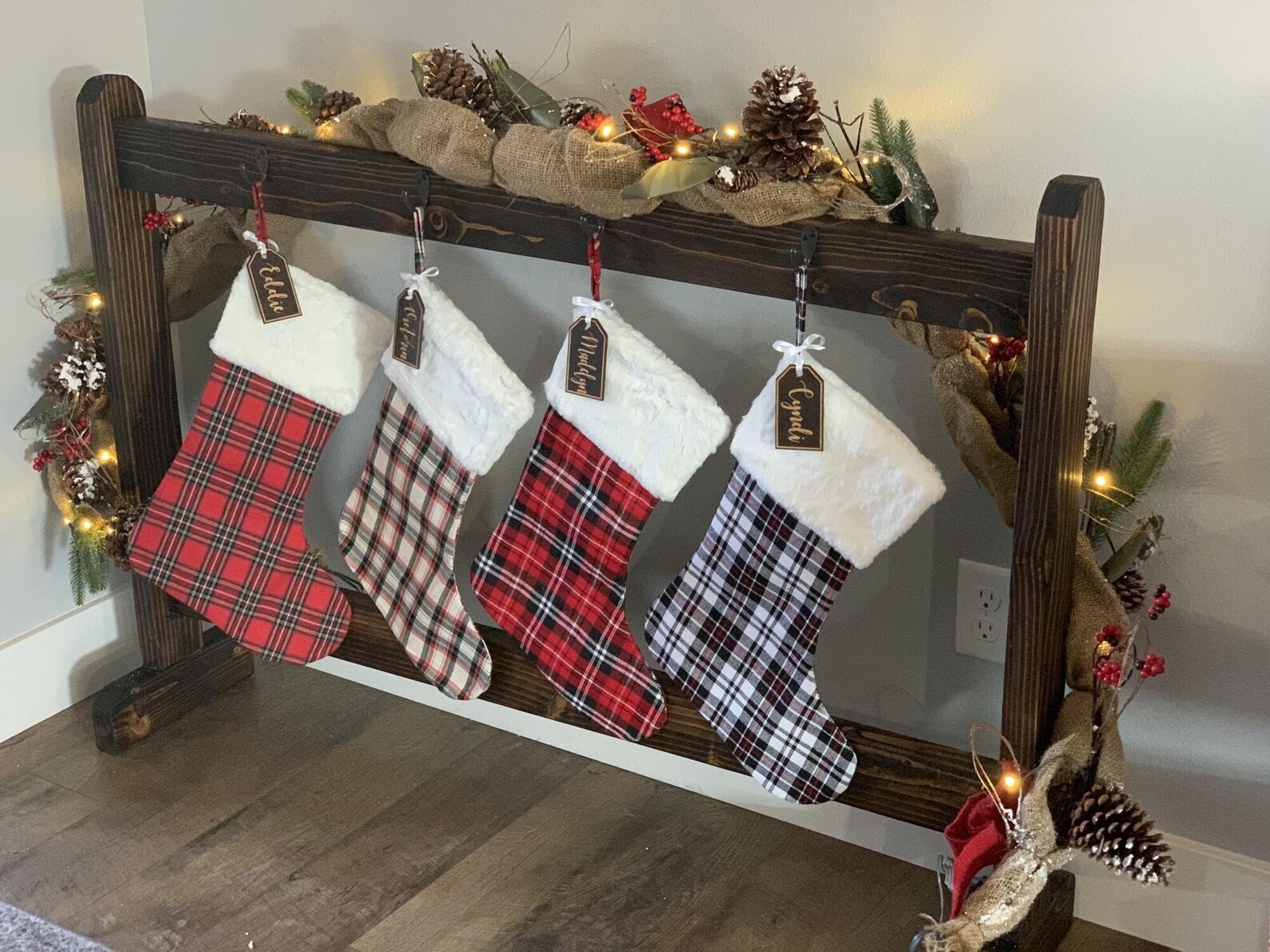 Standalone Wooden Stocking Holder | Customizable Holiday Stocking Stand ...