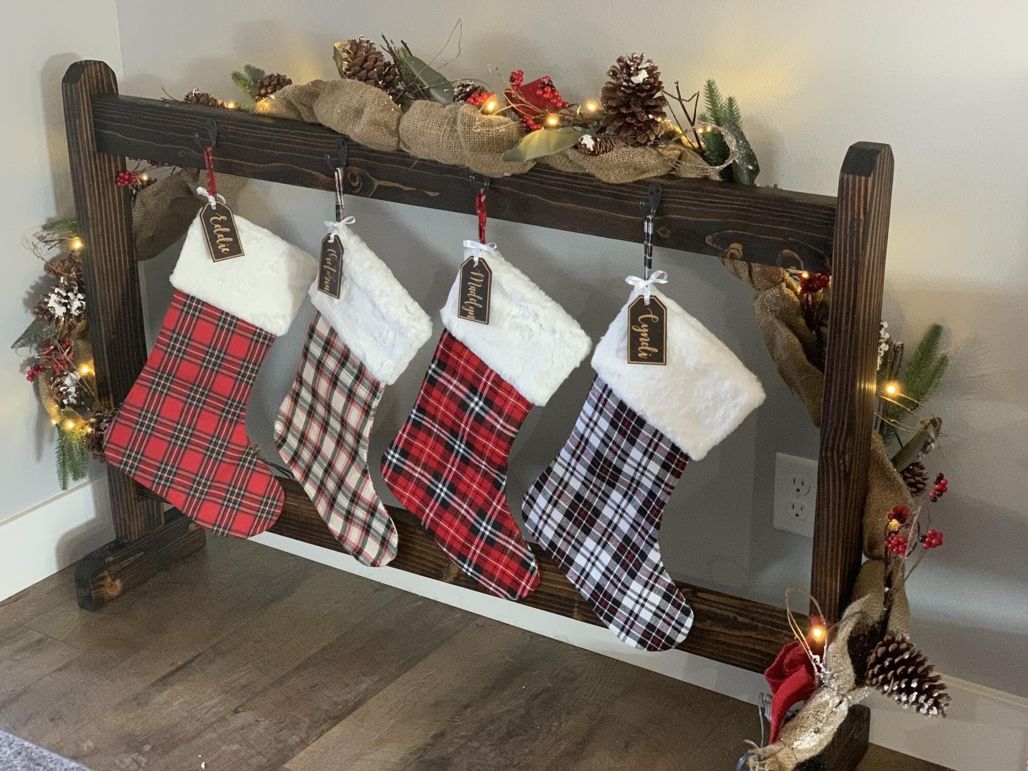 Standalone Wooden Stocking Holder | Customizable Holiday Stocking Stand ...