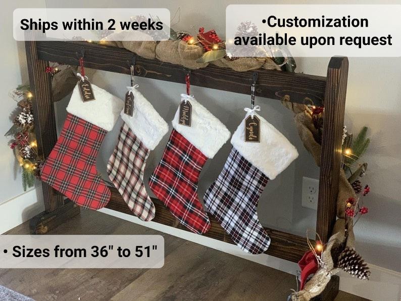 Standalone Wooden Stocking Holder | Customizable Holiday Stocking Stand ...