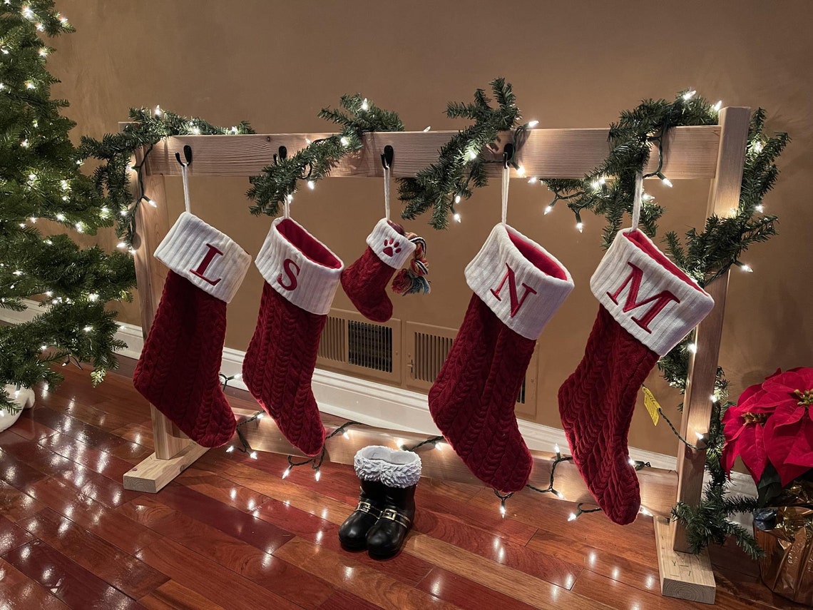 Standalone Wooden Stocking Holder | Customizable Holiday Stocking Stand ...