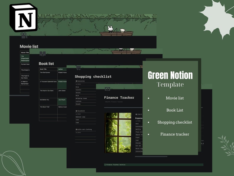 Dark Mode Green Cozy Notion | Notion Planner | Notion Template | Notion ...