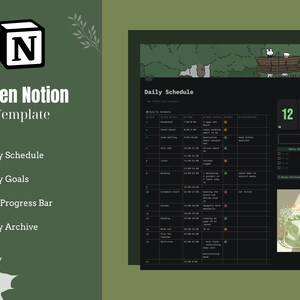 Dark Mode Green Cozy Notion | Notion Planner | Notion Template | Notion ...