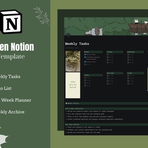 Dark Mode Green Cozy Notion | Notion Planner | Notion Template | Notion ...