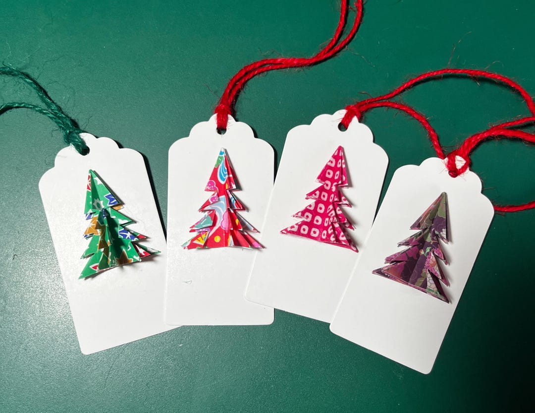 4 Original Origami Tree Gift Tags, Set of 4 Hand Folded Christmas Tree ...