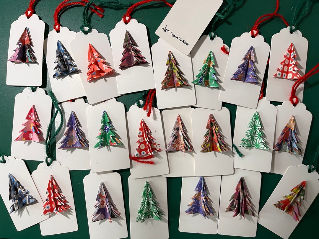 4 Original Origami Tree Gift Tags, Set of 4 Hand Folded Christmas Tree ...