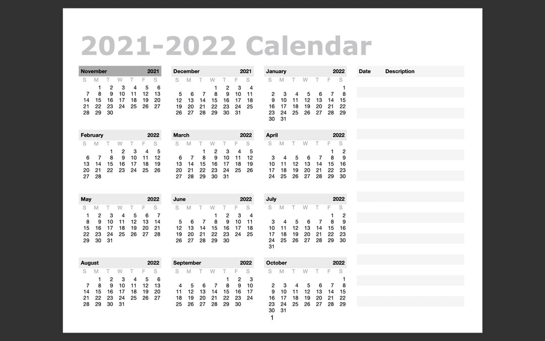 Yearly and Monthly Calendars 2021-2022 - Etsy