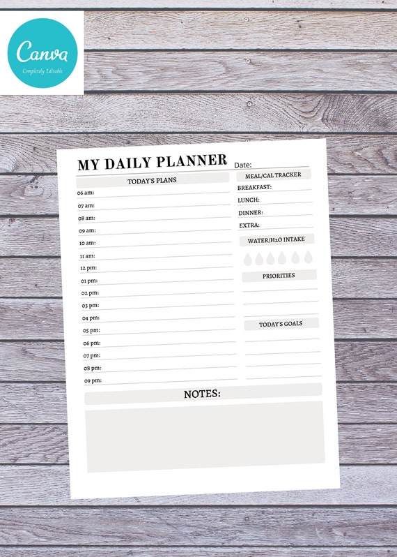 Daily Schedule Editable Planner Simple Planner Undated | Etsy
