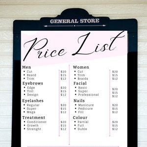 Small Business Price List Download, Price List Template, Editable Price ...
