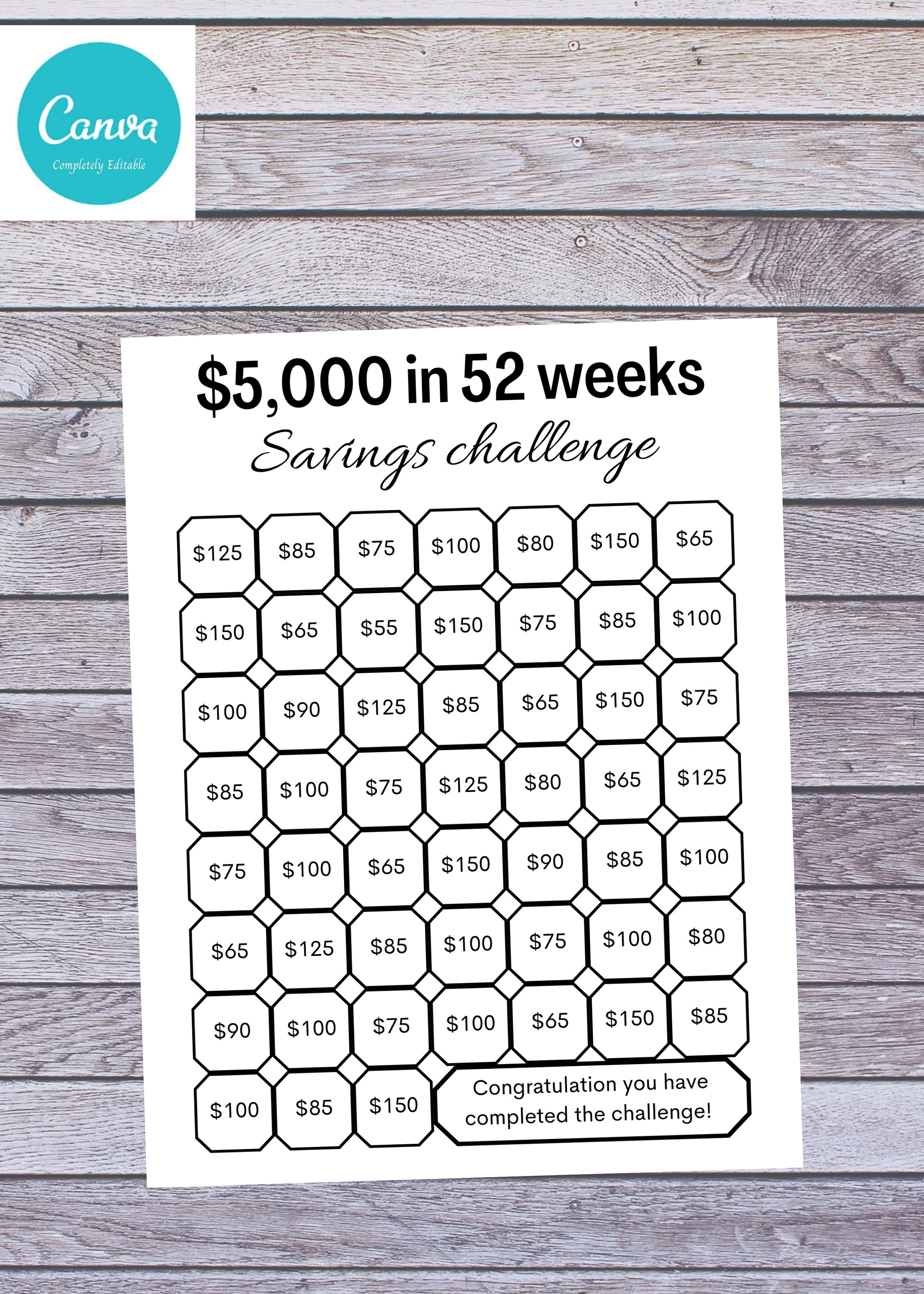5,000 in 52 Weeks Savings Challenge, Saving Challenge for One Year ...