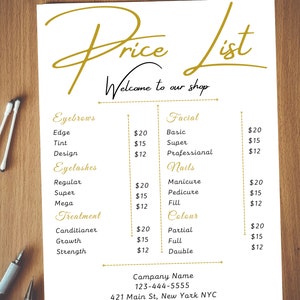 Small Business Price List Download, Price List Template, Editable Price ...
