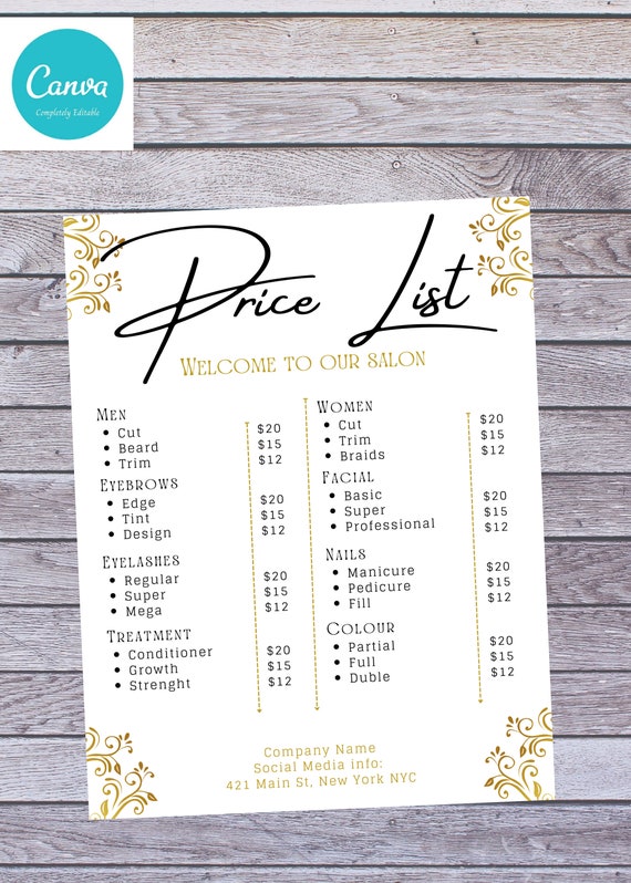Small Business Price List Download Price List Template - Etsy