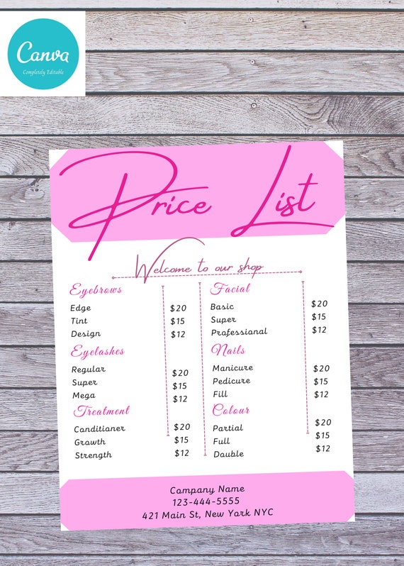 Small Business Price List Download Pink Price List Template - Etsy