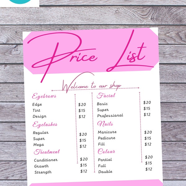 Small Business Price List Download, Price List Template, Editable Price ...