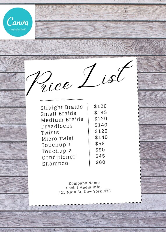 Small Business Price List Template Download Digital - Etsy