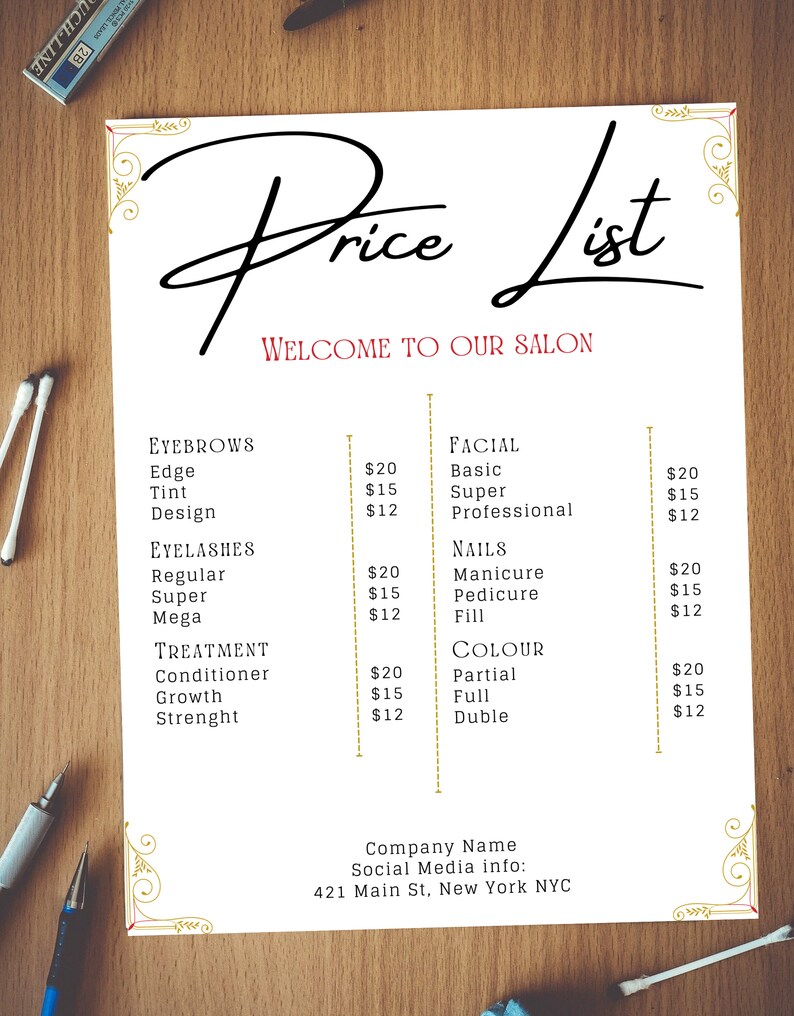 Small Business Price List Download, Price List Template, Editable Price ...
