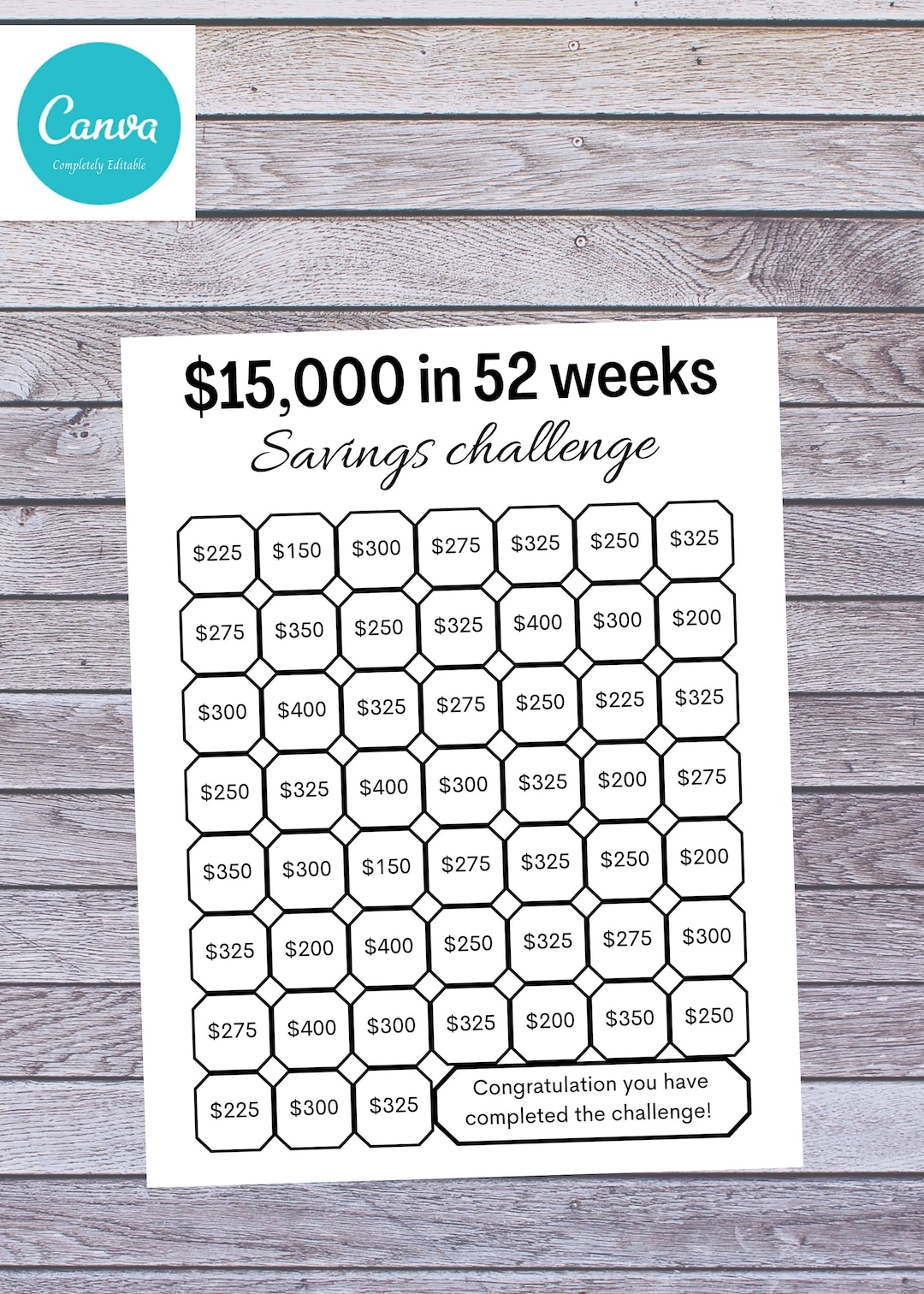 15,000 in 52 Weeks Savings Challenge, Saving Challenge for One Year ...
