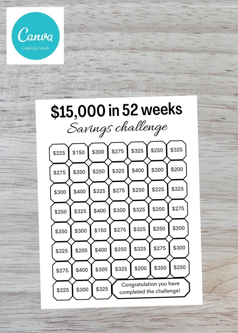 15,000 in 52 Weeks Savings Challenge, Saving Challenge for One Year ...