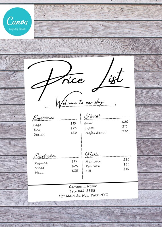 Small Business Price List Download Price List Template - Etsy