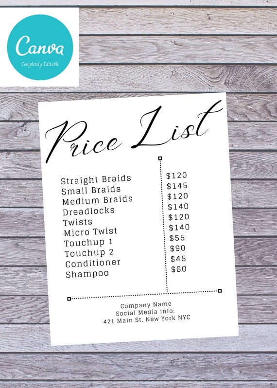 Small Business Price List Download Price List Template - Etsy