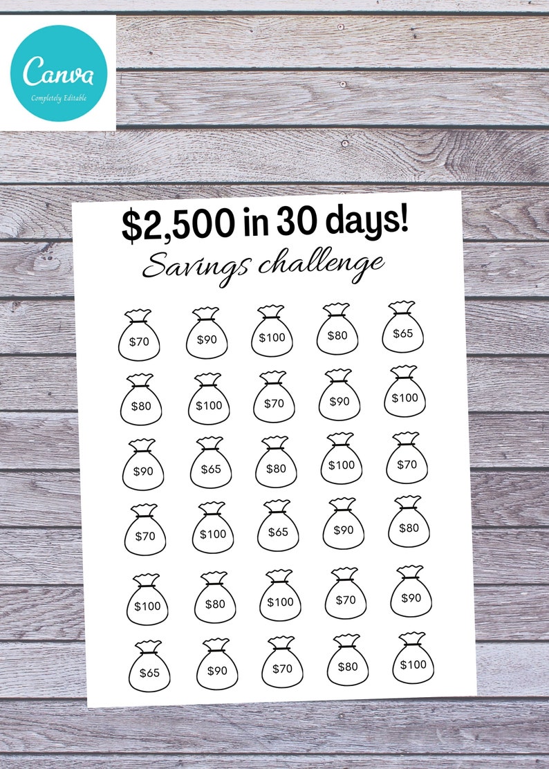 2,500 in 30 Days Savings Challenge, Saving Challenge for One Month ...