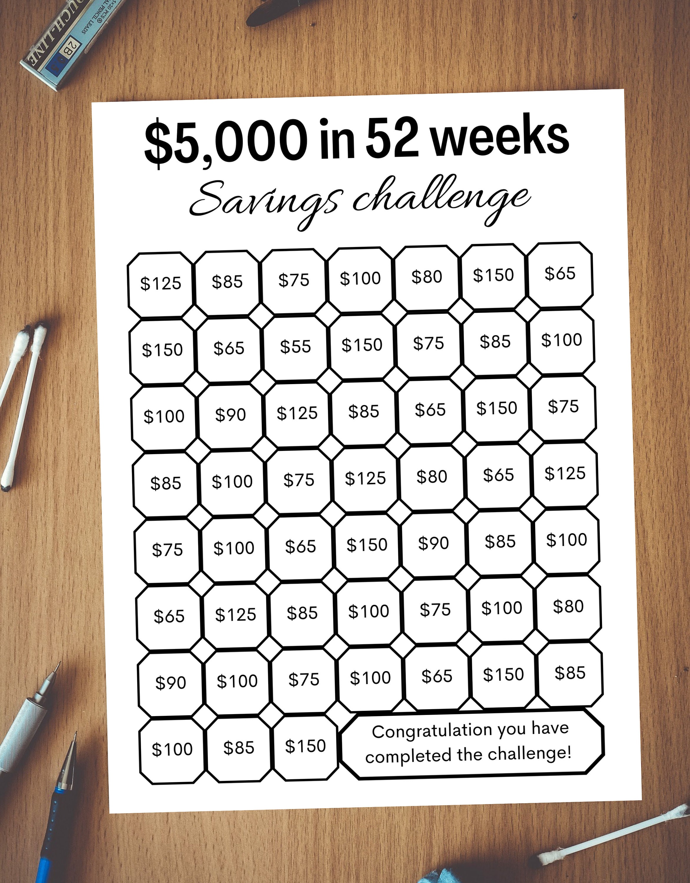 5,000 in 52 Weeks Savings Challenge, Saving Challenge for One Year ...