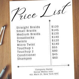Small Business Price List Download, Price List Template, Editable Price ...