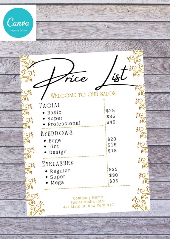 Small Business Price List Download Price List Template | Etsy