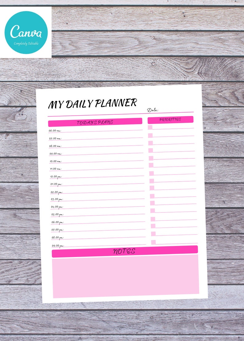 Daily Schedule, Editable Planner, Simple Planner, Undated Planner, Work ...