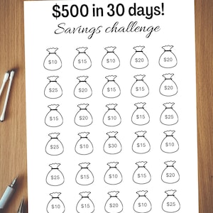 500 in 30 Days Savings Challenge, Saving Challenge for One Month, 500 ...