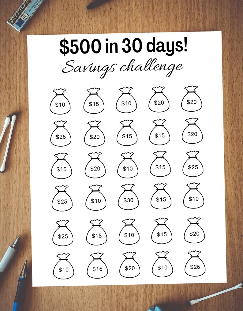 500 in 30 Days Savings Challenge, Saving Challenge for One Month, 500 ...