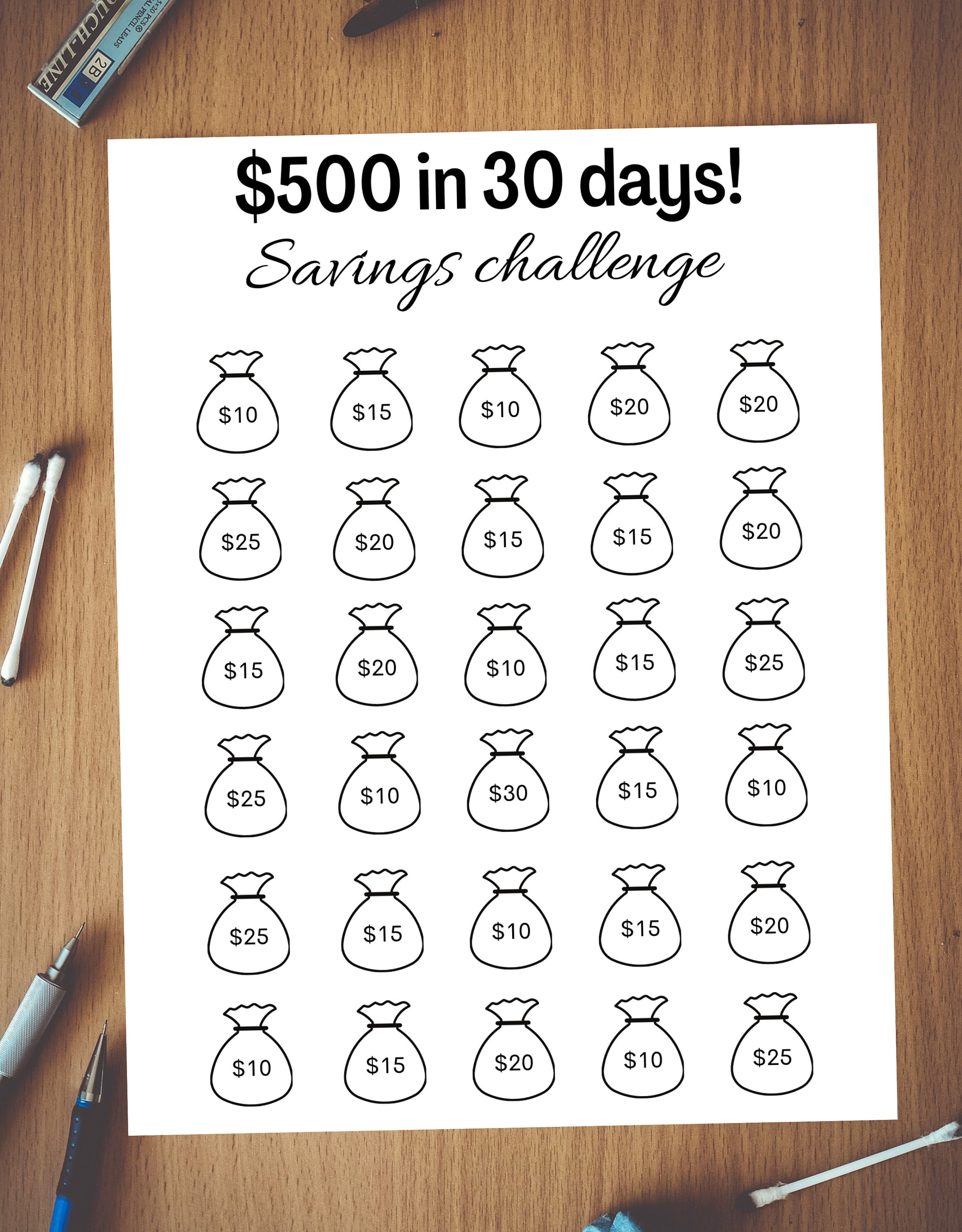 500 in 30 Days Savings Challenge, Saving Challenge for One Month, 500 ...