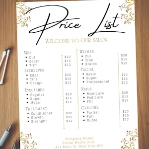 Small Business Price List Download, Price List Template, Editable Price ...