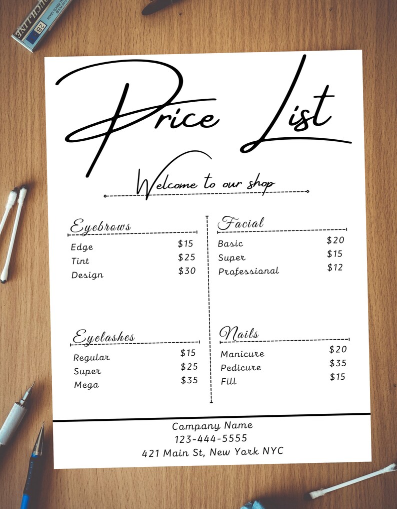 Small Business Price List Download Price List Template - Etsy
