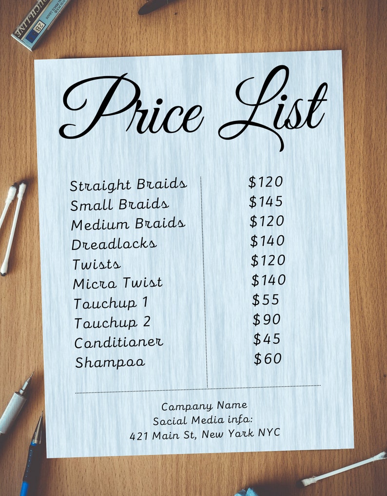 Small Business Price List Download Price List Template - Etsy