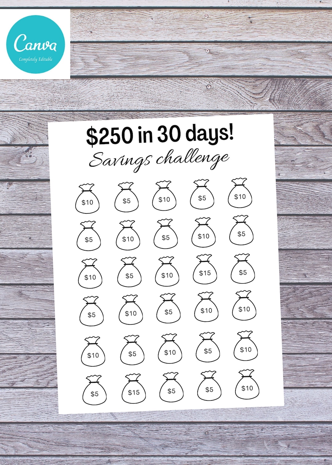 250 in 30 Days Savings Challenge, Saving Challenge for One Month, 250 ...