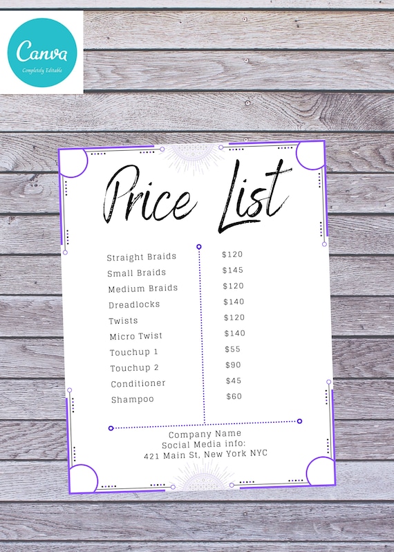 Small Business Price List Download Price List Template - Etsy