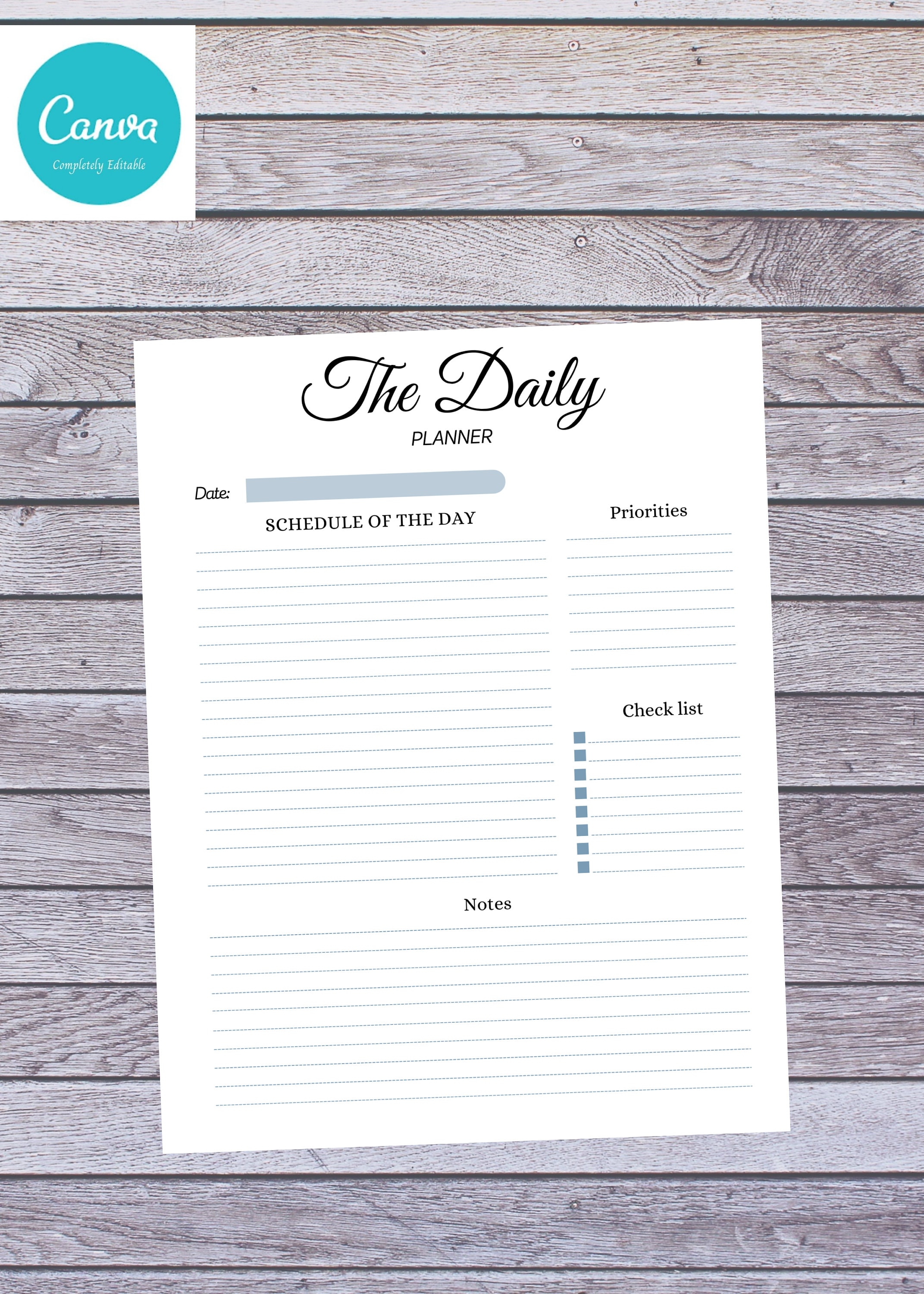 Daily Schedule Editable Planner Simple Planner Undated - Etsy