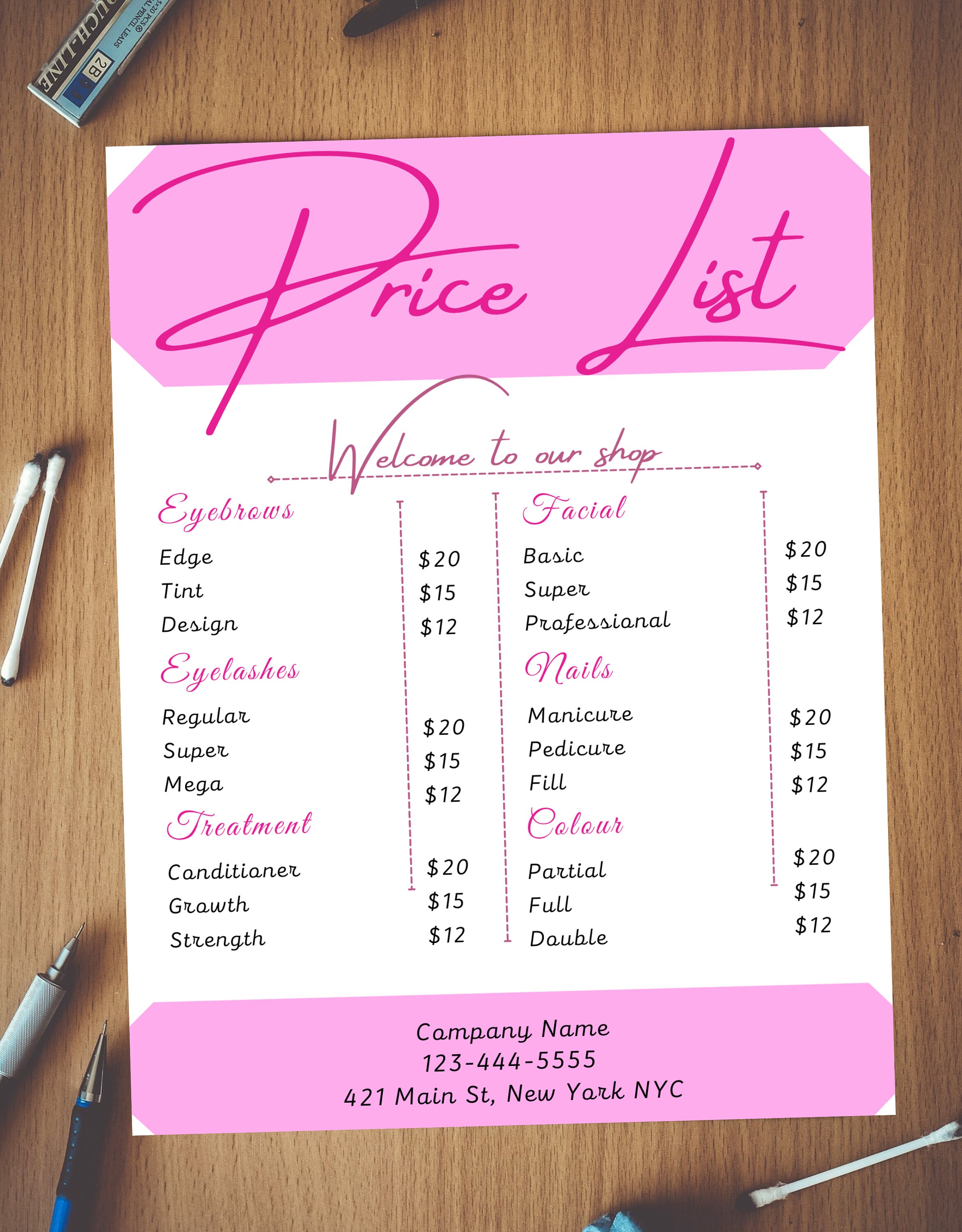 Small Business Price List Download, Pink Price List Template, Editable ...