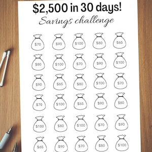 2,500 in 30 Days Savings Challenge, Saving Challenge for One Month ...