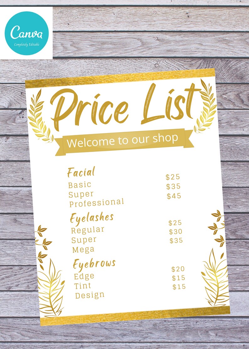 Small Business Price List Download, Price List Template, Editable Price ...