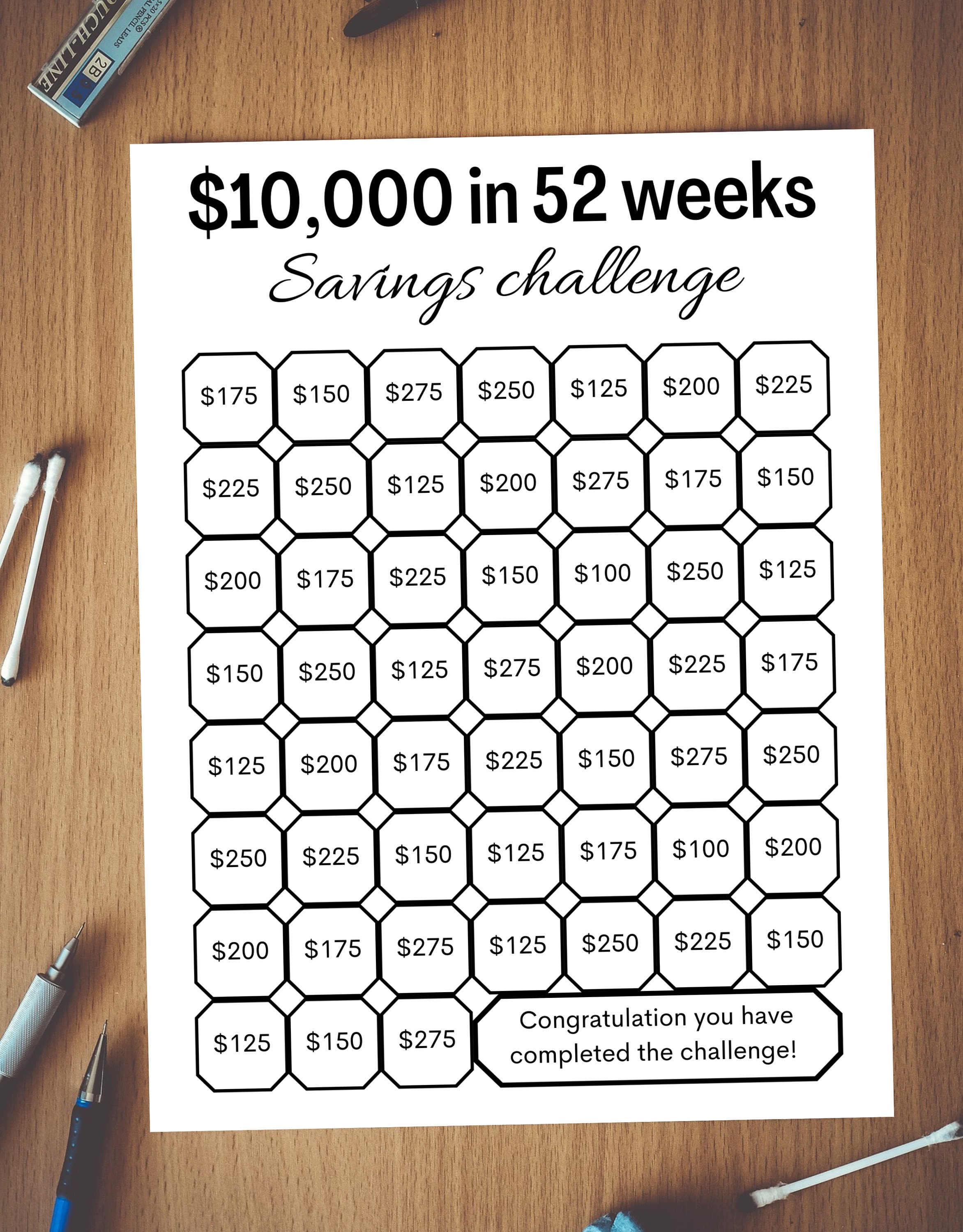 10,000 in 52 Weeks Savings Challenge, Saving Challenge for One Year ...
