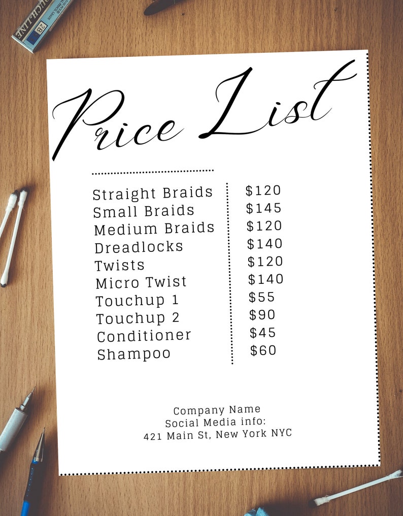 Small Business Price List Template Download Digital Etsy Hong Kong