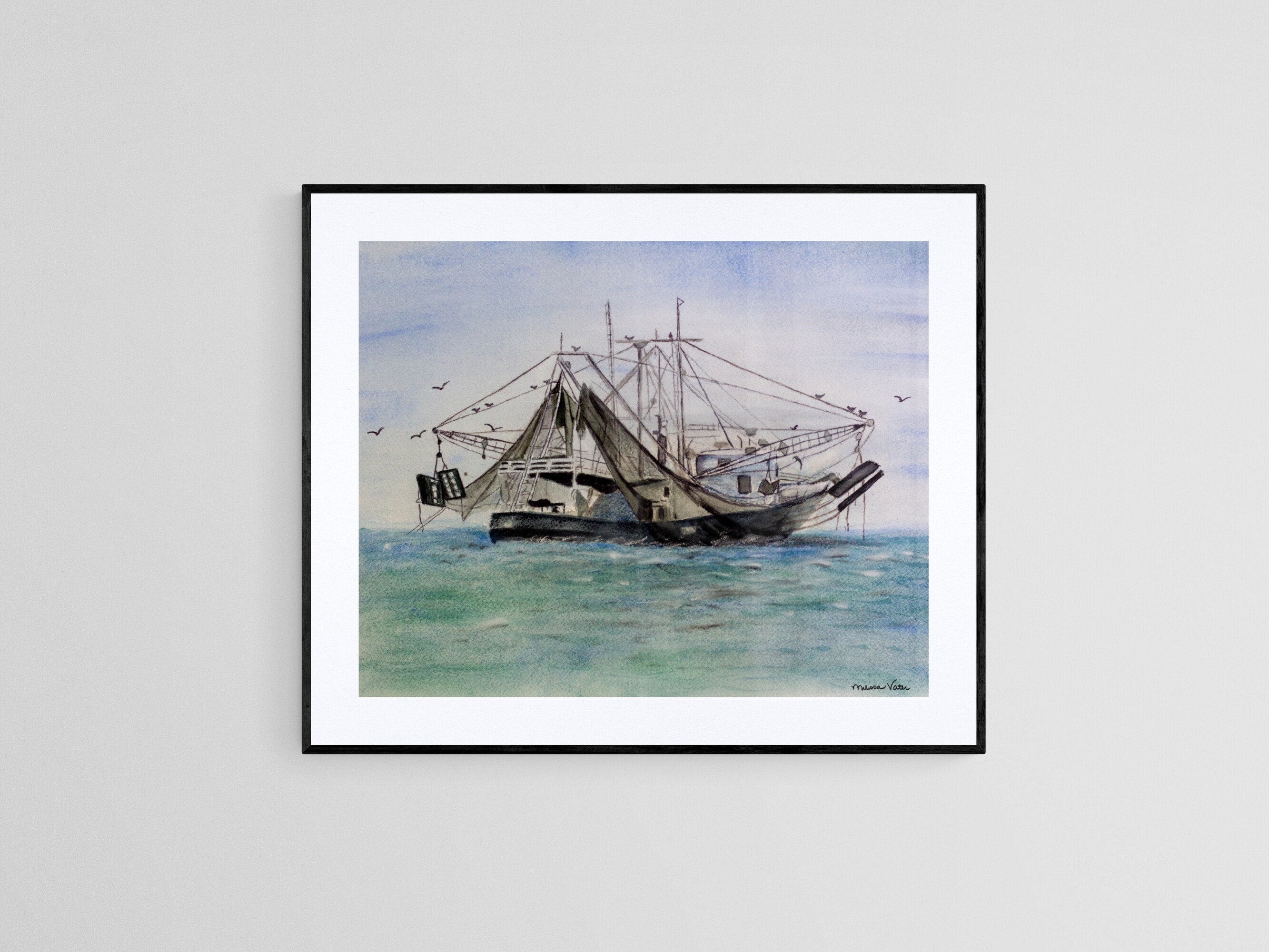 Shrimp Boat Print, Watercolor Boat Print, Fishing Boat Watercolor Print ...