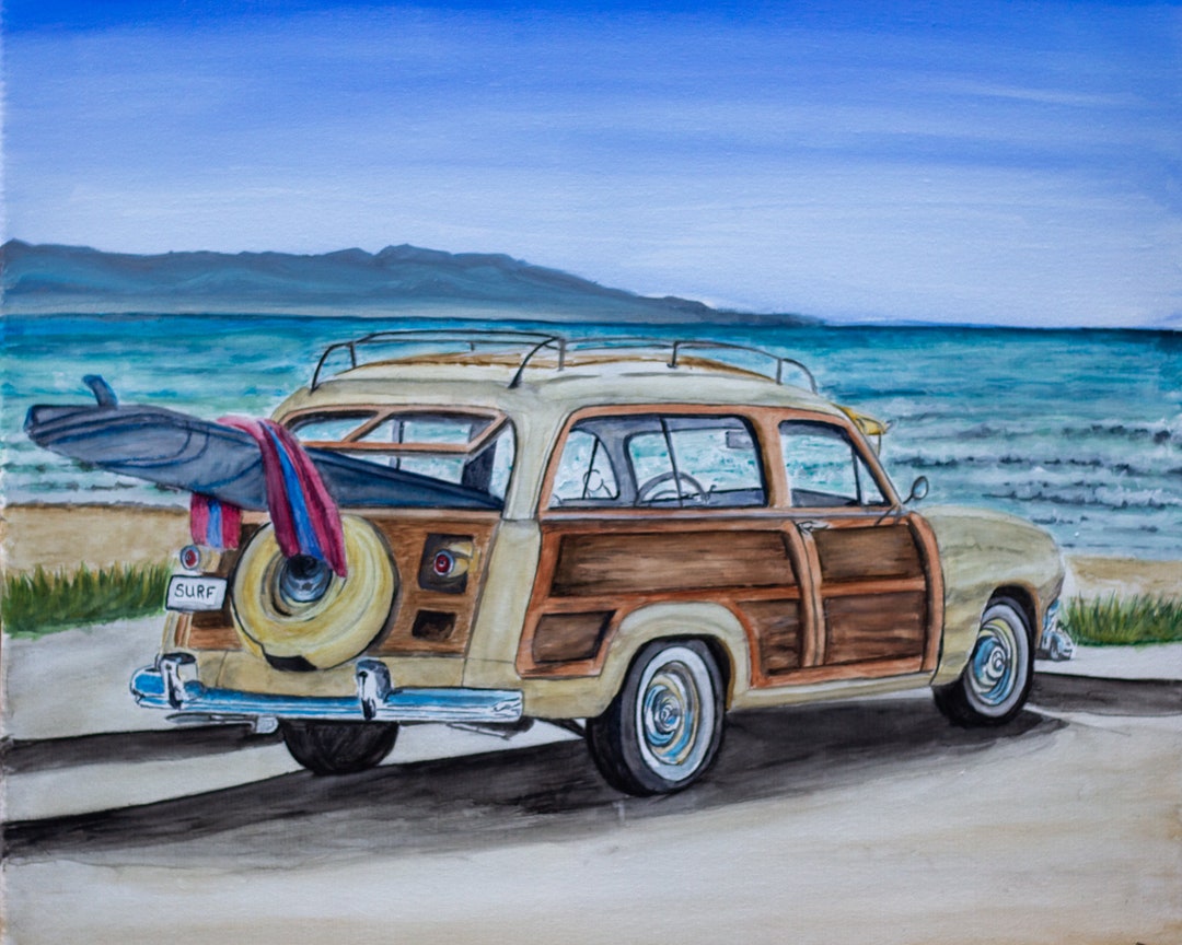 Vintage Surf Car Watercolor Print: Retro Beach Wall Art - Etsy