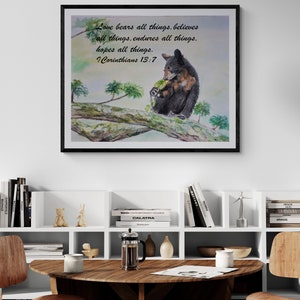 Love Bears All Things Print, I Corinthians 13 Print, Inspirational Art ...