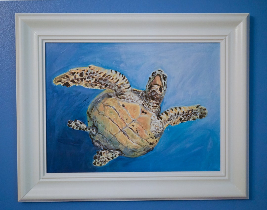Original Sea Turtle Acrylic Painting, Framed Original Sea Turtle ...