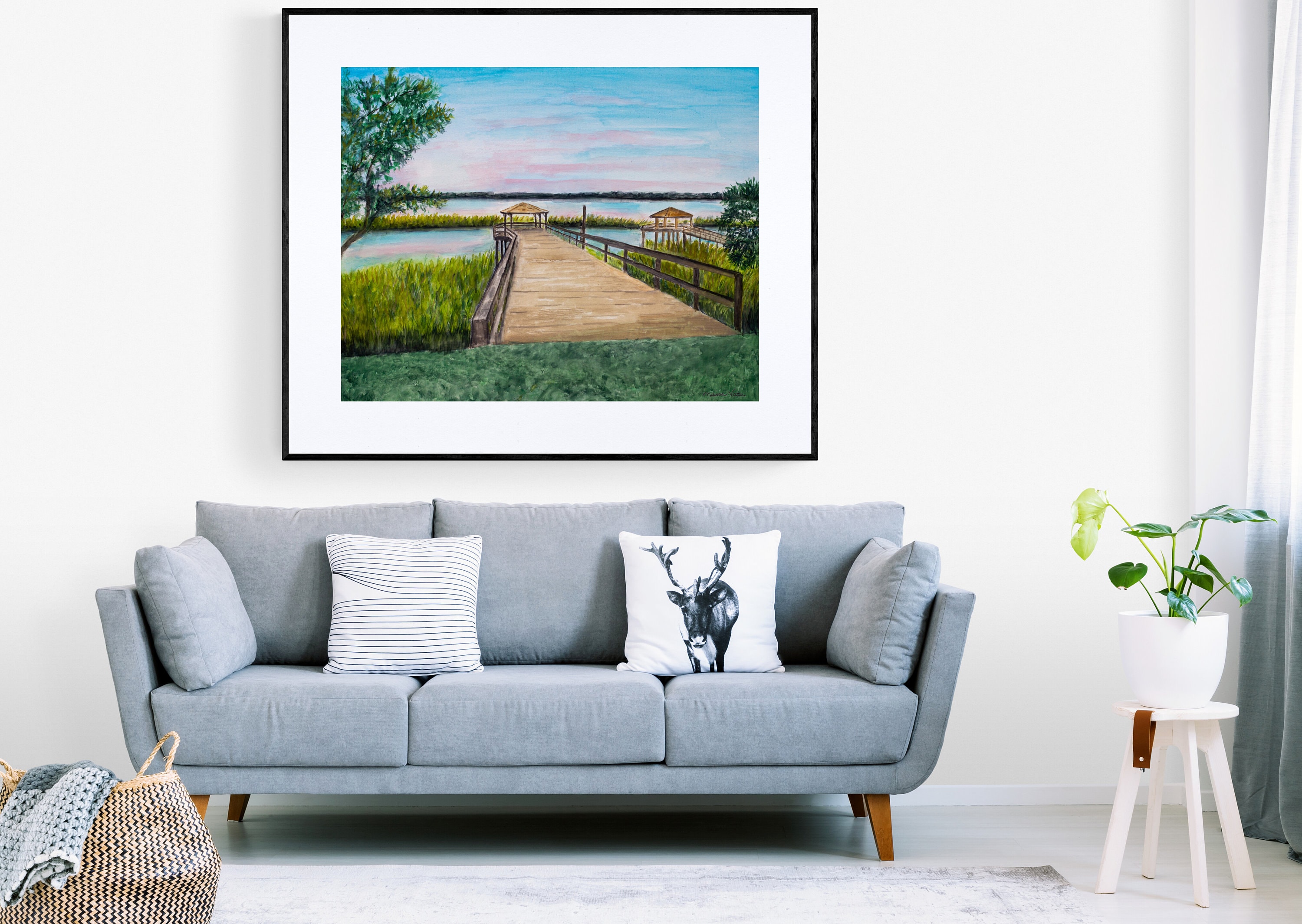 Savannah Marsh Dock Print: Coastal Landscape Watercolor Painting - Etsy